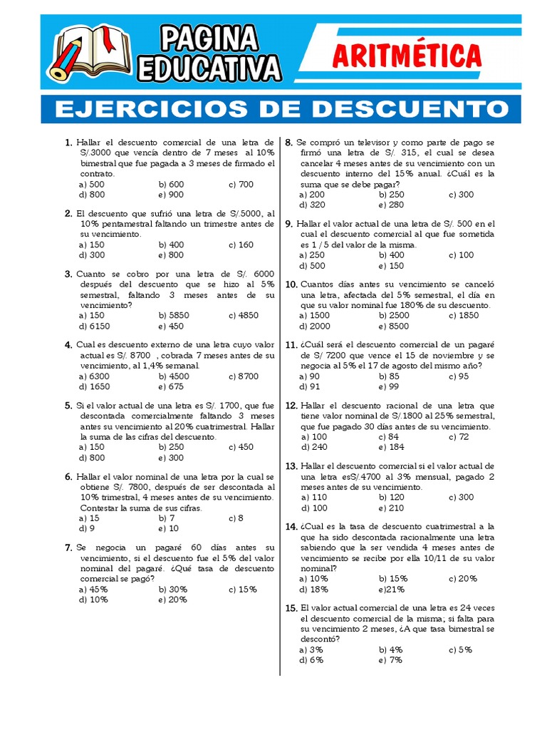 Ejercicios de Descuentos Pagina Educativa | PDF | Deuda ...