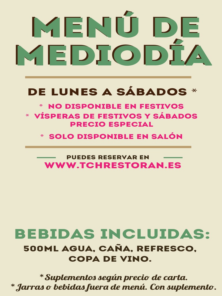 Menú de mediodía de un restaurante con diferentes opciones de platos ...