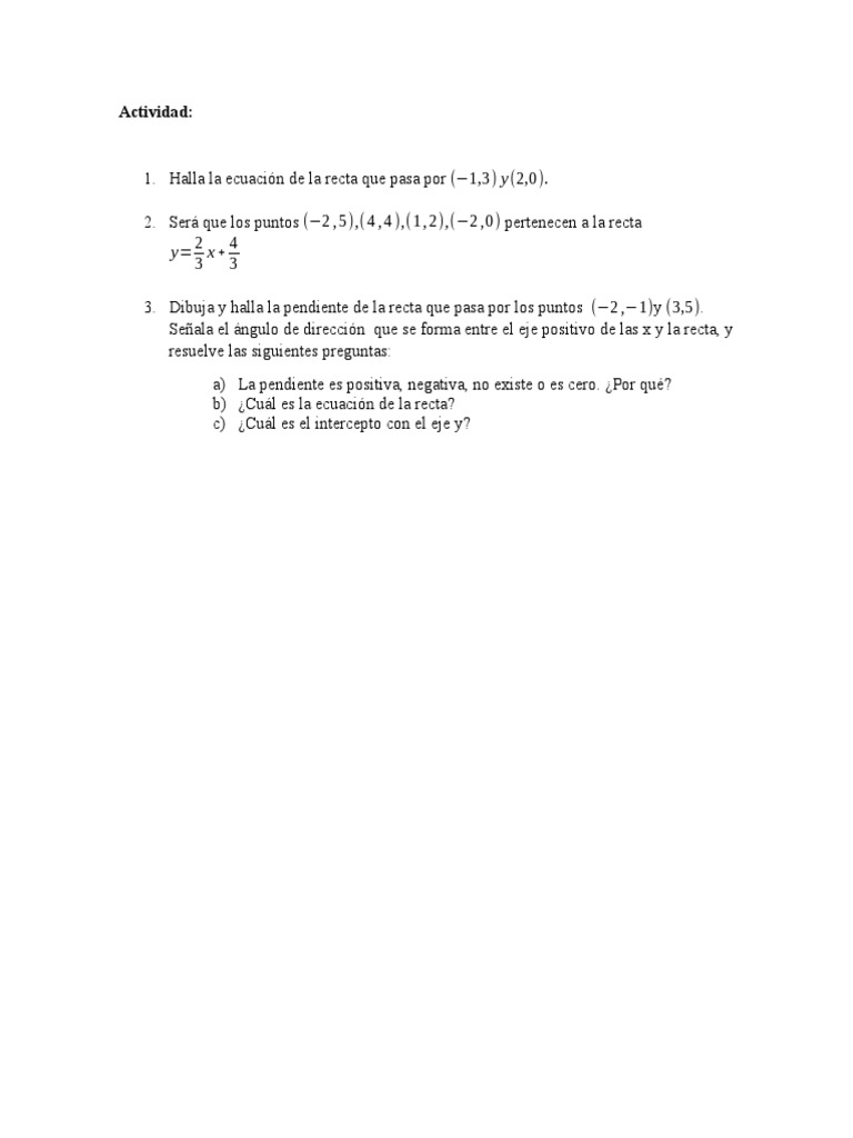 Ecuación Punto Pendiente | PDF