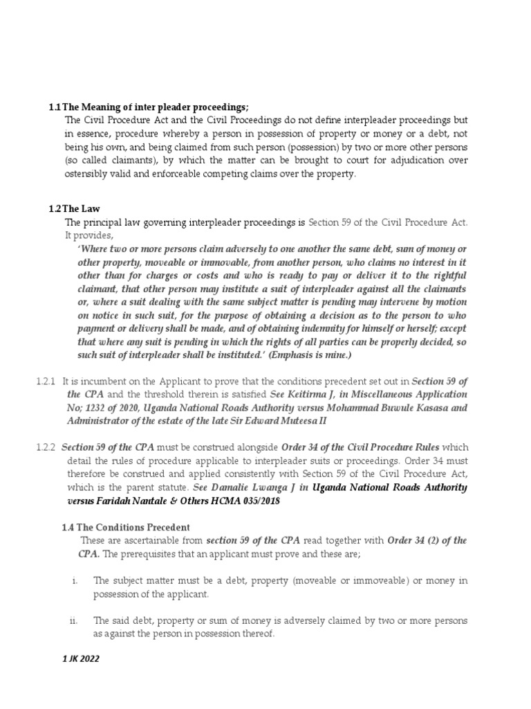 Interpleader Proceedings 2022 | PDF | Lawsuit | Cause Of Action