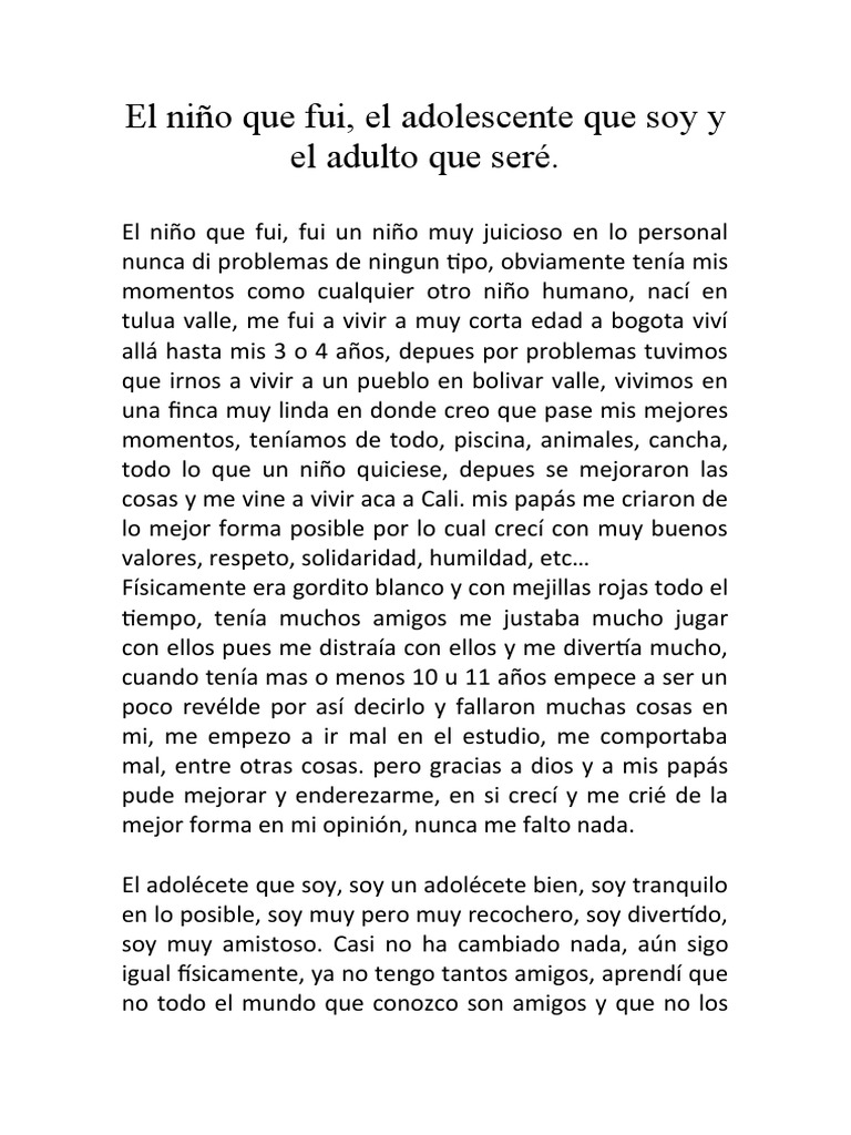 El Niño Que Fui, El Adolecente Que Soy y El Adulto Que Sere | PDF