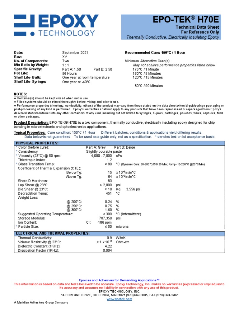 H70E | PDF | Epoxy | Electrical Resistivity And Conductivity