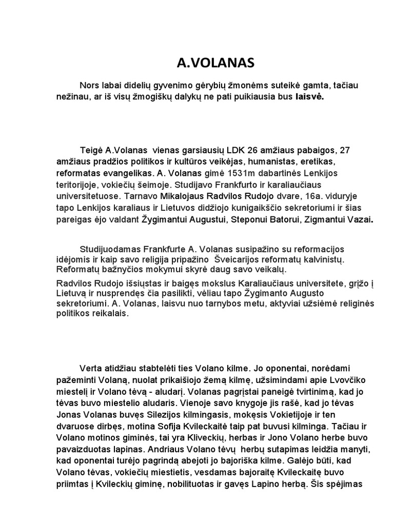 Andrius Volanas Asmenybes Aprasymas | PDF