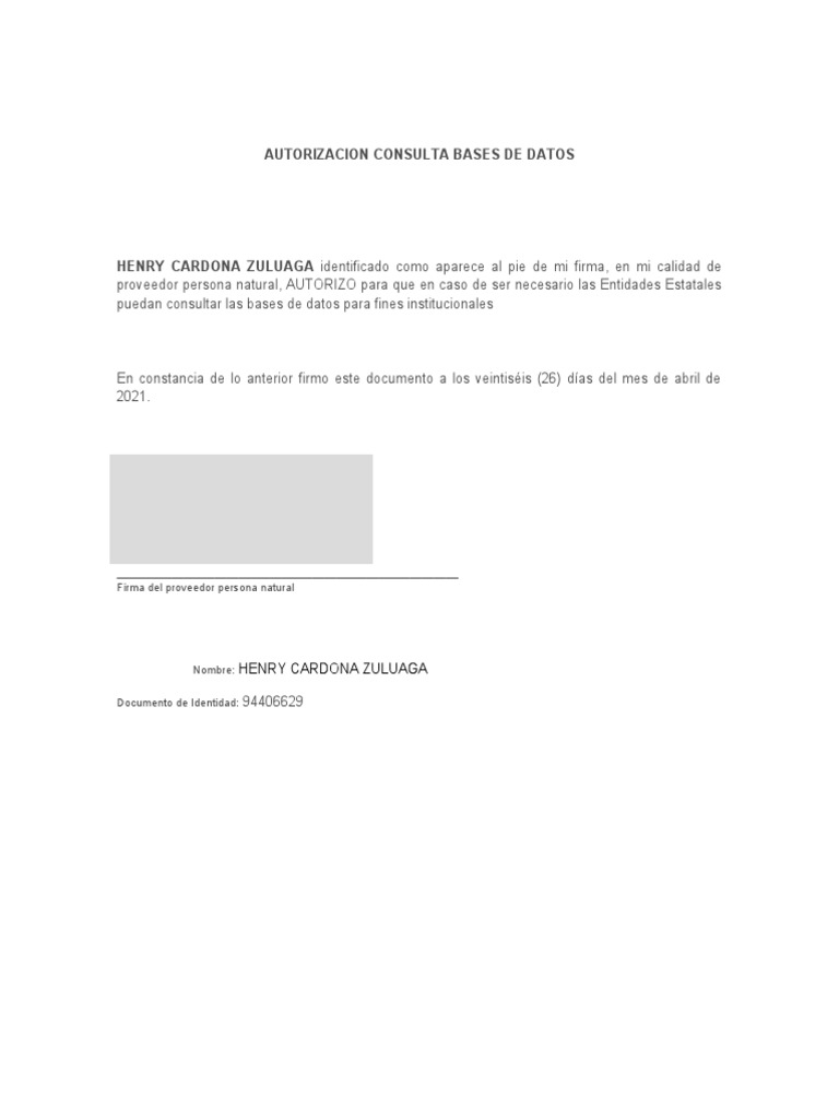 Autorización Consulta Bases de Datos | PDF