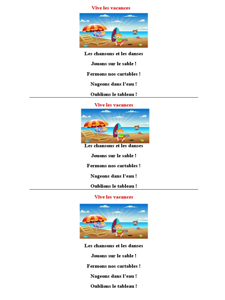 Chanson "Vive les vacances" | PDF | Arts du langage et discipline | Art