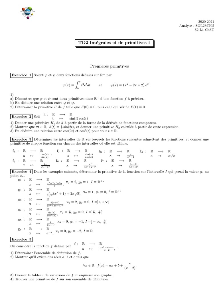 Primitives et intégrales en 2021 | PDF | Intégral | Concepts mathématiques