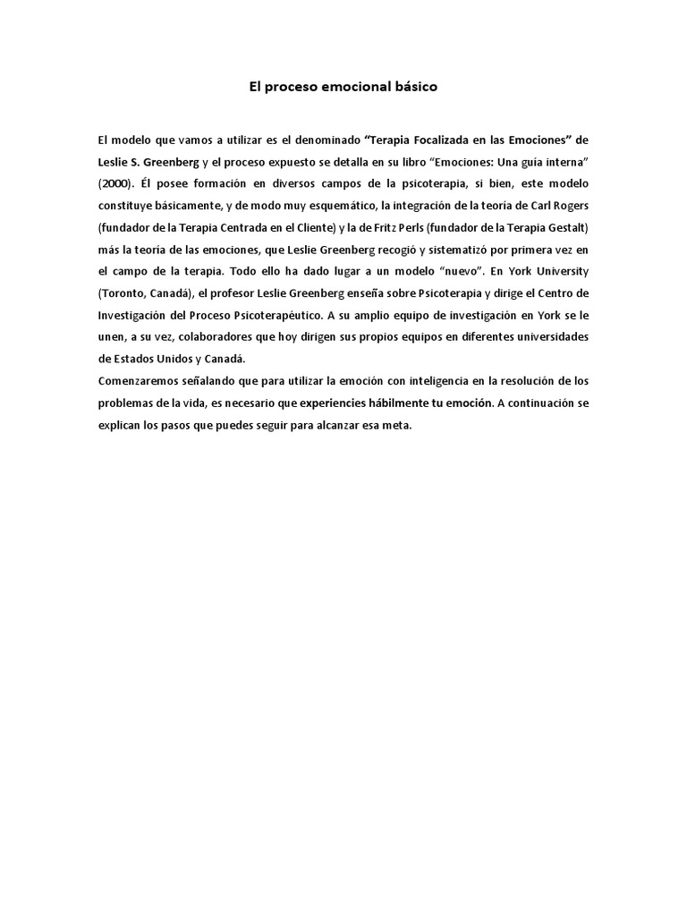 El Proceso Emocional Básico | PDF | Las emociones | Psicoterapia