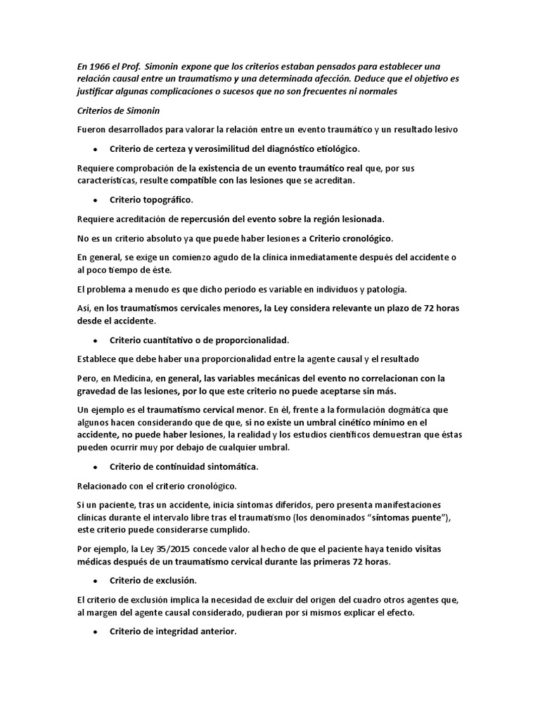 Criterios de Simonin | PDF | Trauma psicólogico | Lesión