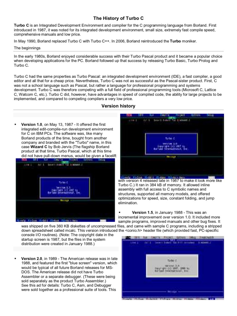 The History of Turbo C | PDF | Integer (Computer Science) | Data Type