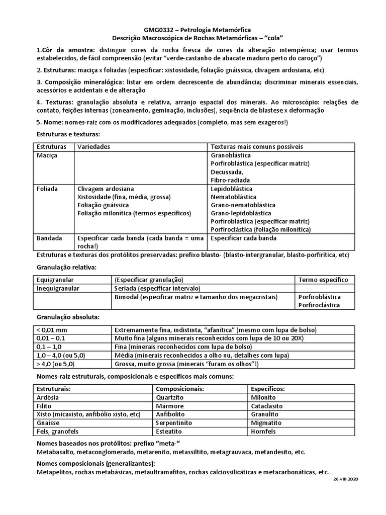 Descrição Macro Cola | Download grátis PDF | Rochas (Geologia) | Petrologia