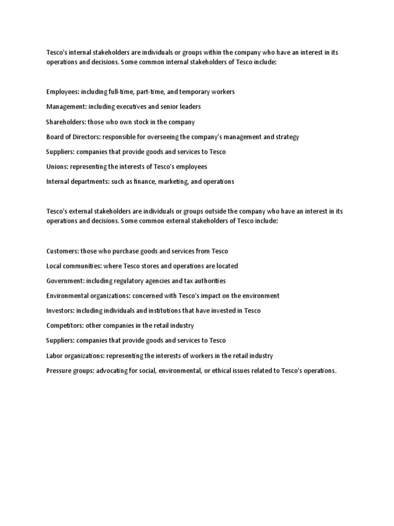 Tesco Stakeholders and Communication Strategies | PDF | Employment ...