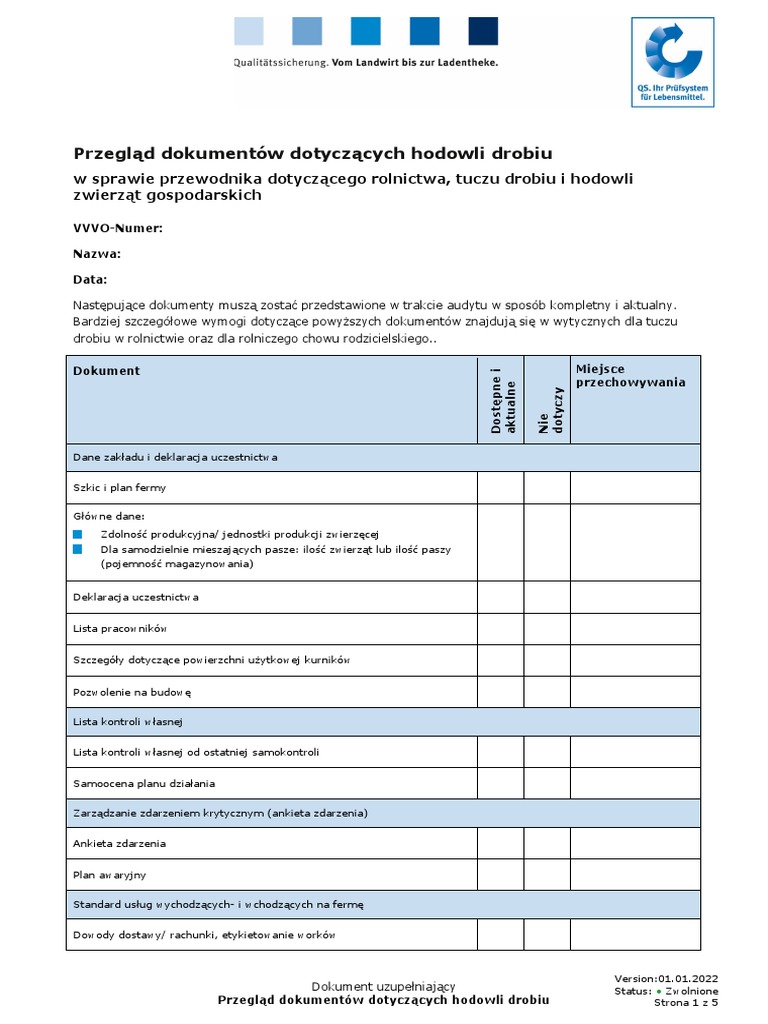 Lista Dokumentów Potrzebnych Do Audytu QS 2022 | PDF