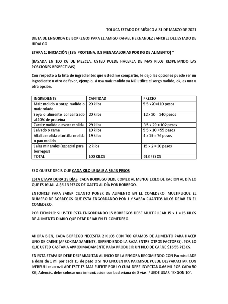 Dieta Borregos Sr. Rafa Hernandez | PDF | Maíz | Oveja