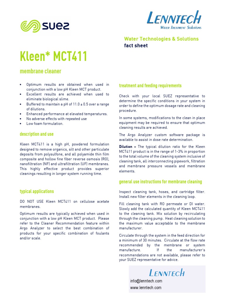 Suez Kleen Mct411 L | PDF | Membrane | Applied And Interdisciplinary ...