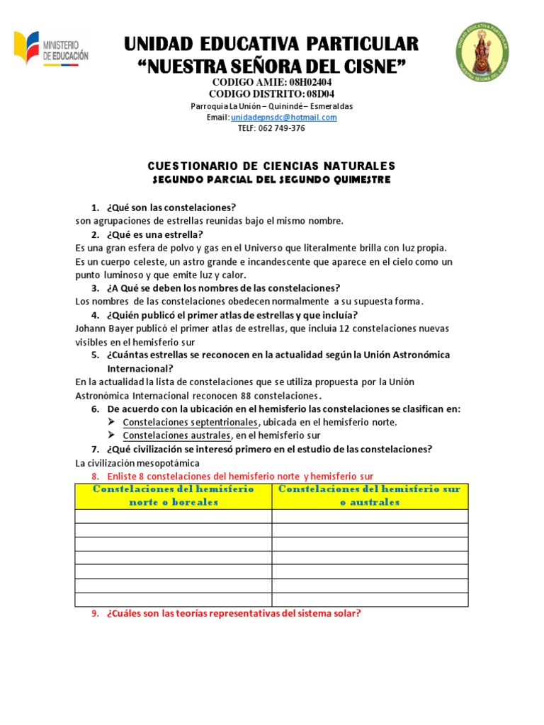 Cuestionario de CCNN Noveno | PDF | Constelación | Luna