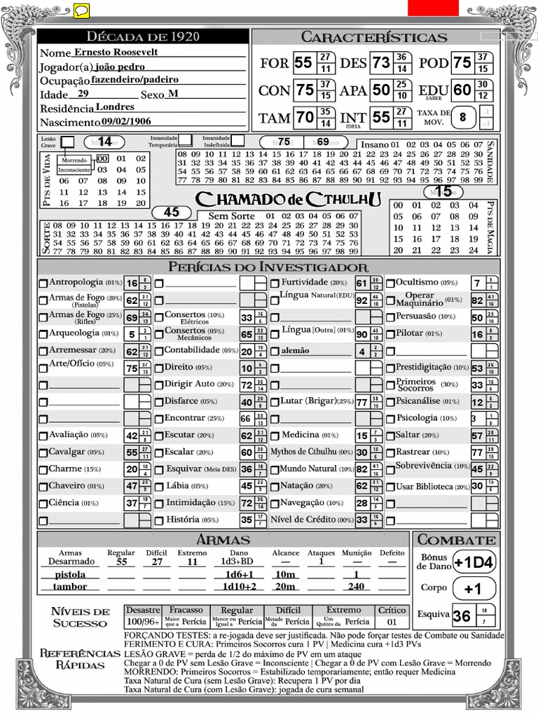 Ficha Editavel Chamado de Cthulhu | PDF
