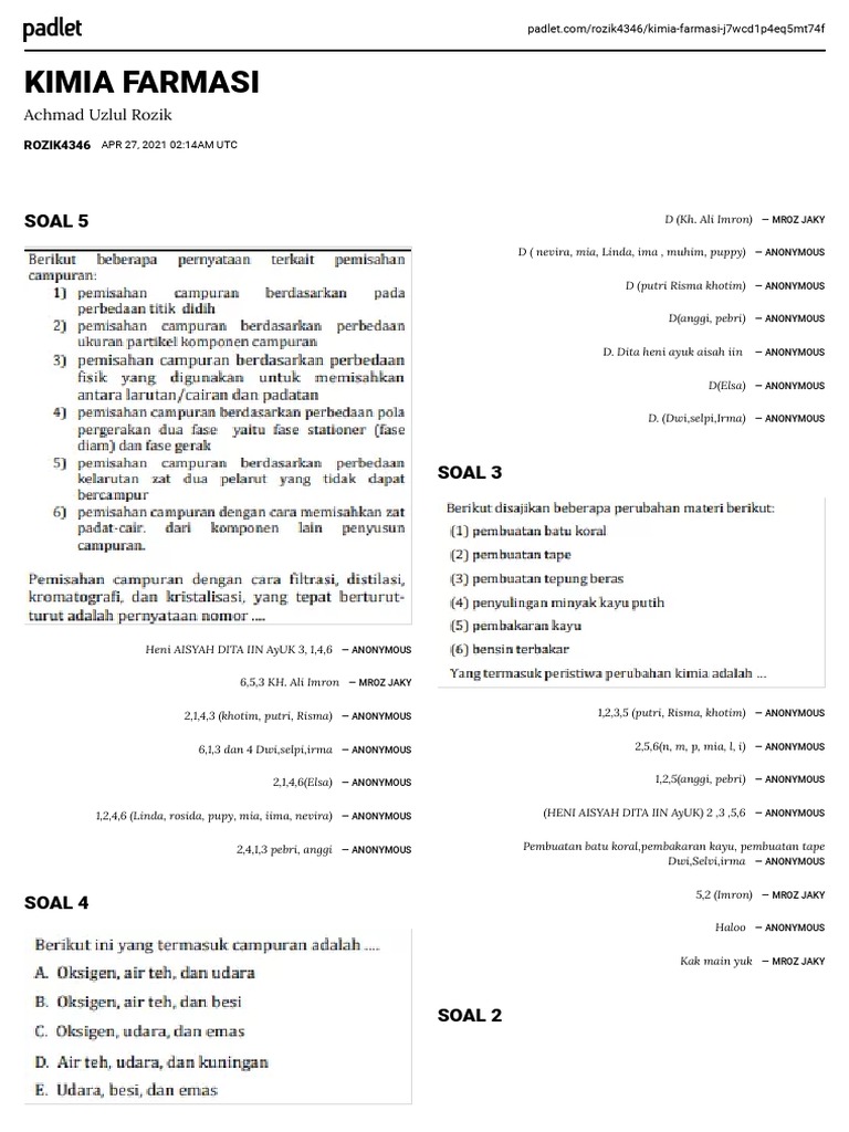 Padlet Kimia Farmasi Xii A Kamis 2-2-2023 | PDF