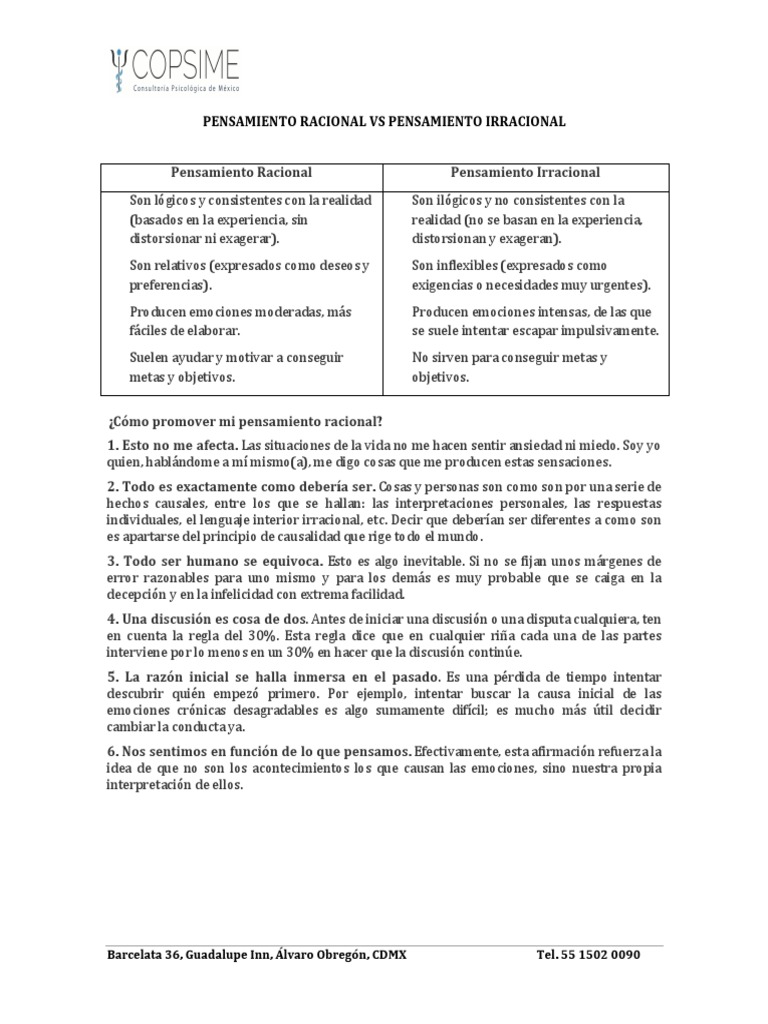 Pensamiento Racional VS Pensamiento Irracional | Descargar gratis PDF ...
