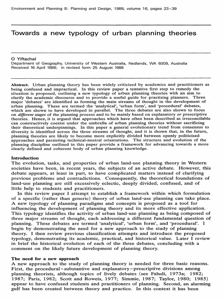 New Typology for Urban Planning Theory | PDF | Theory | Urban Planning
