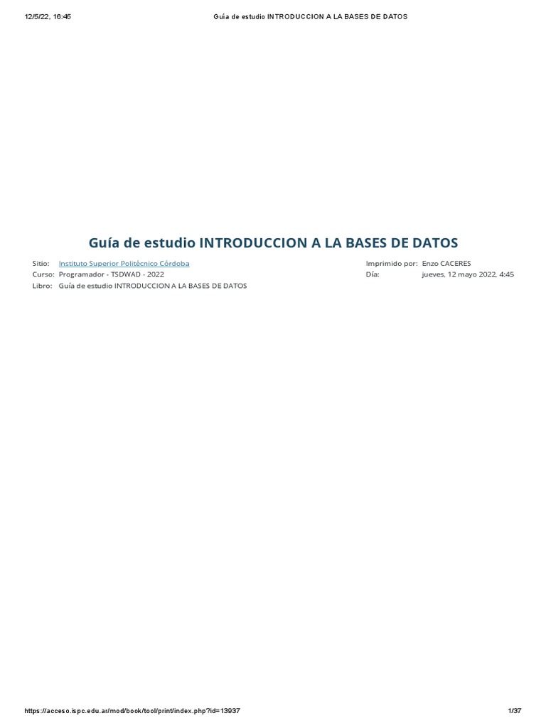 Guía de Estudio INTRODUCCION A LA BASES DE DATOS | PDF