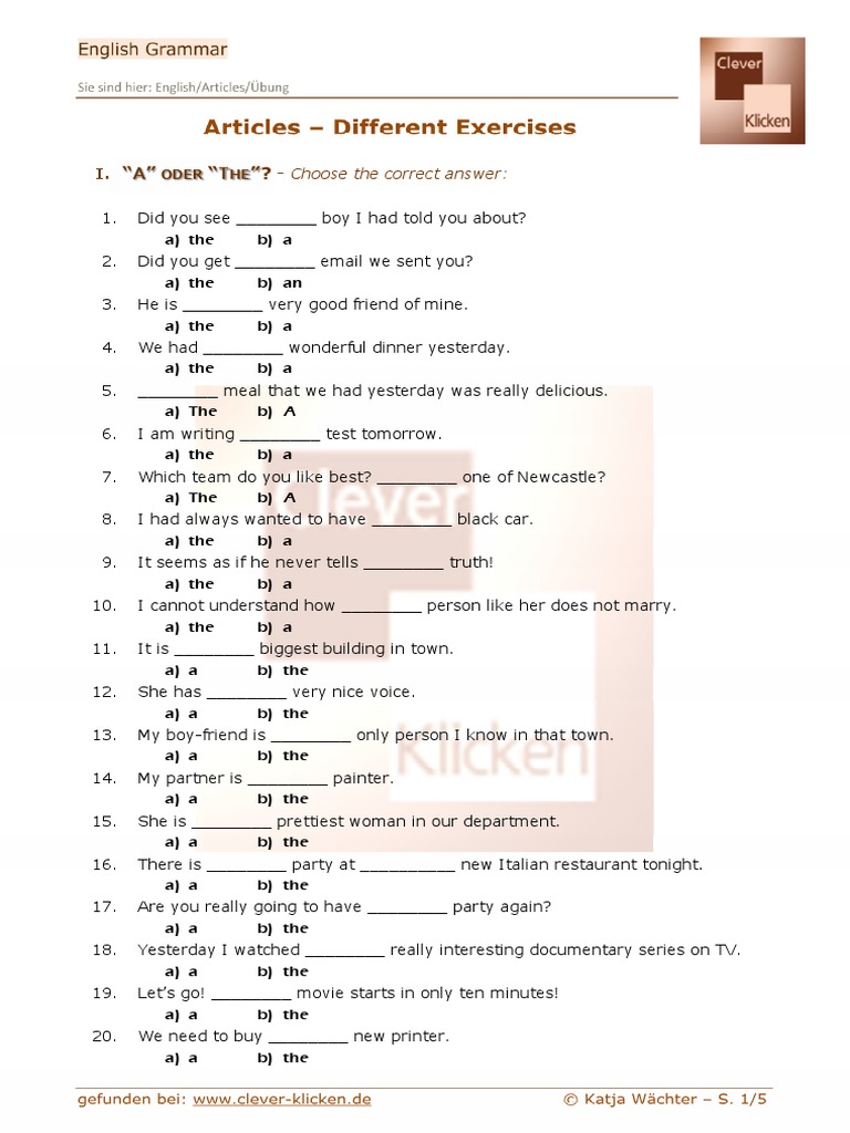 English Article Usage Exercises | PDF