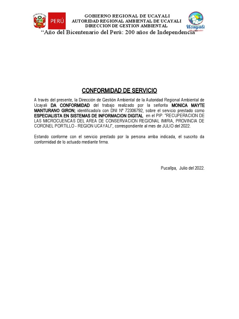 Conformidad de Servico | PDF