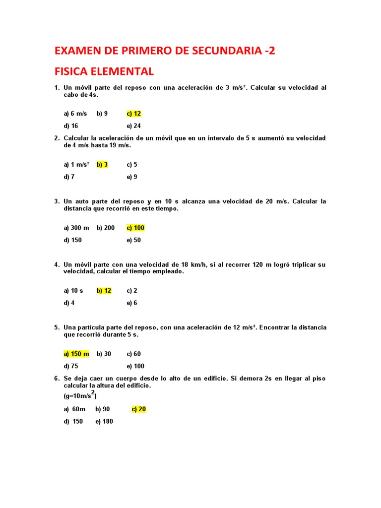 Examen de Primero de Secundaria | PDF