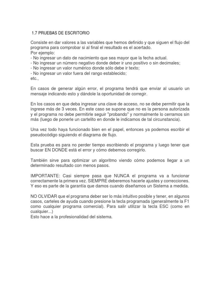 Ejemplos de Pruebas de Escritorio | PDF