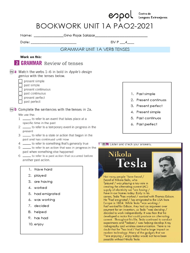 Unit 1A - Verb-Tense & Character - Adjectives - Gino | PDF