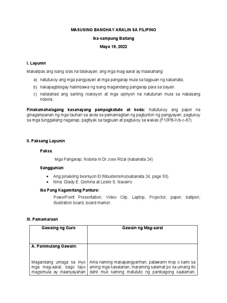 Masusing Banghay Aralin | PDF