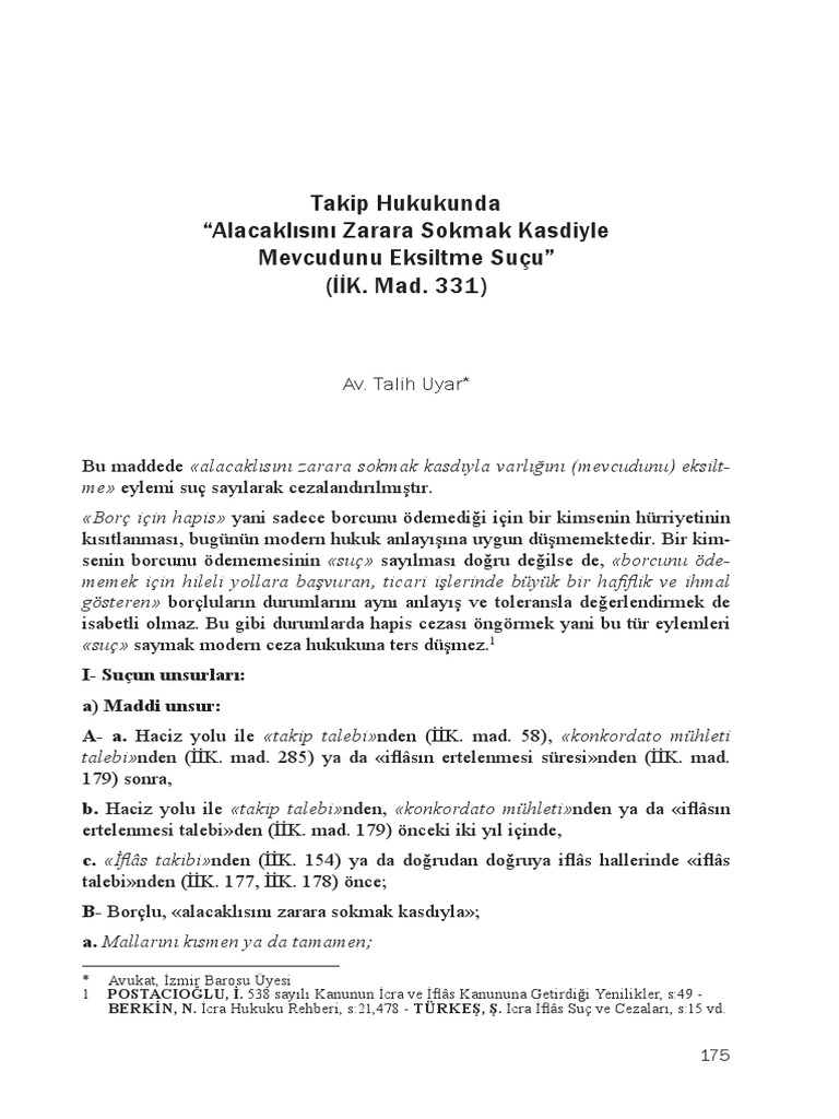 Takip Hukukunda Alacakl S N Zarara Sokmak Kasdiyle Mevcudunu Eksiltme Su U (K. Mad. 331 ...