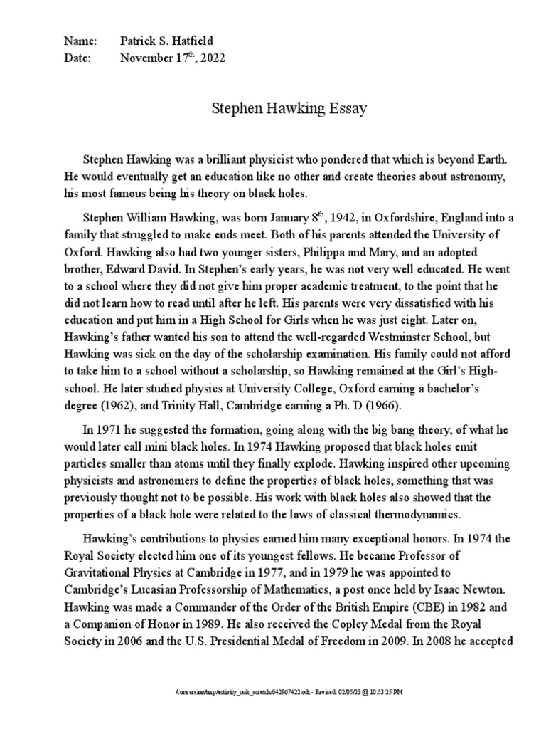 Stephen Hawking Essay-03 | PDF | Stephen Hawking | Physics