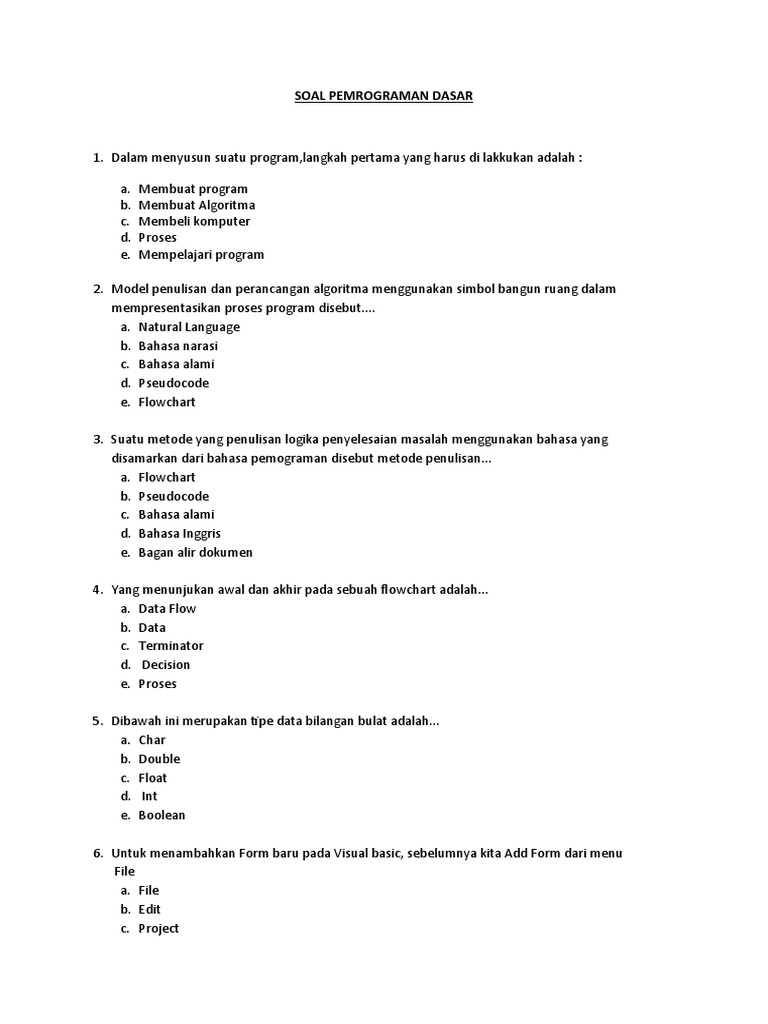 Soal Pemrograman Dasar | PDF