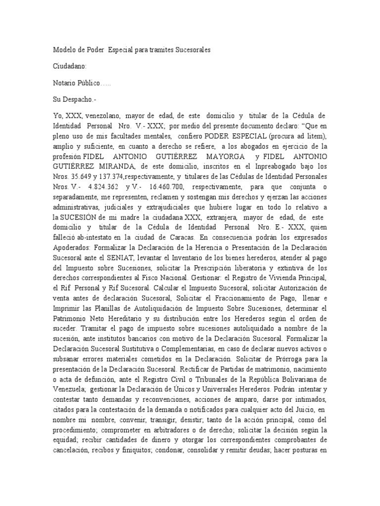 Modelo de Poder de Representacion para Declaracion Sucesoral | PDF ...