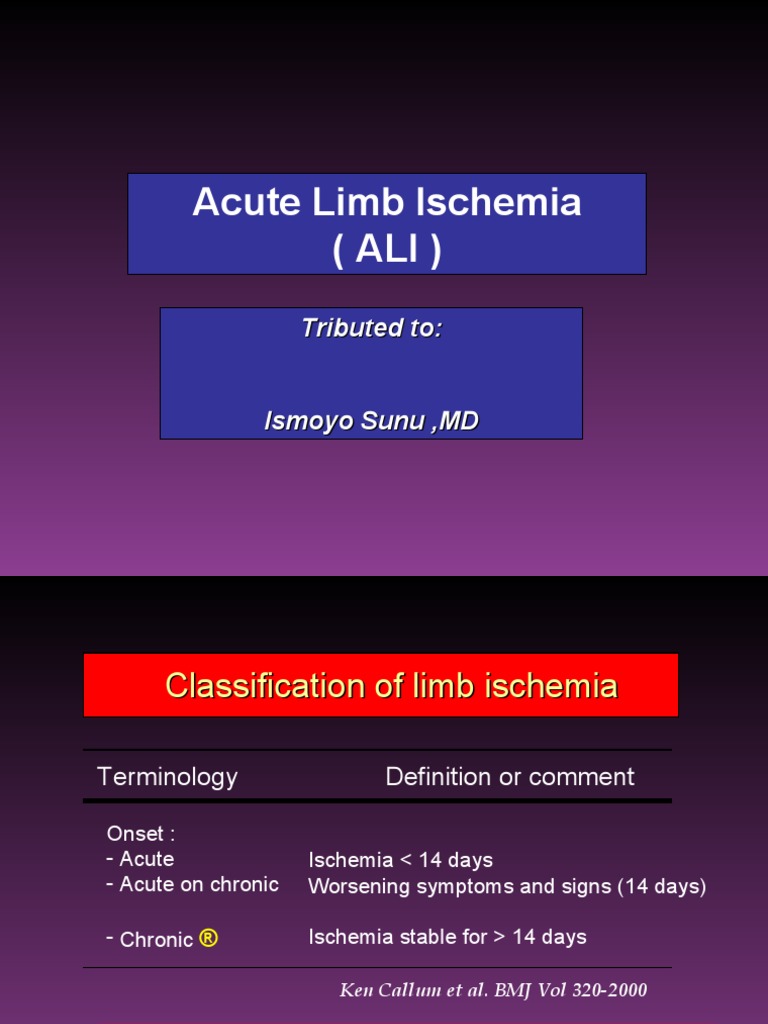 Acute Limb Ischemia (Ali) : Tributed To: Ismoyo Sunu, MD | PDF