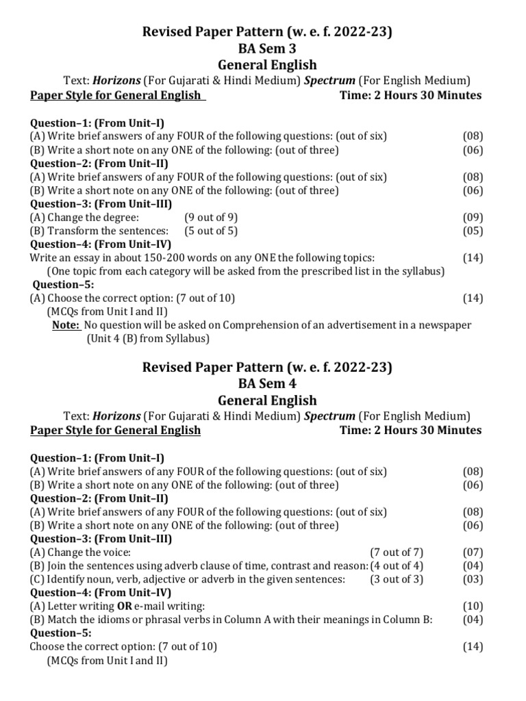 Revised - Paper - Style - BA - Sem - 3 To 6 - Gen English - 22-23 | PDF ...
