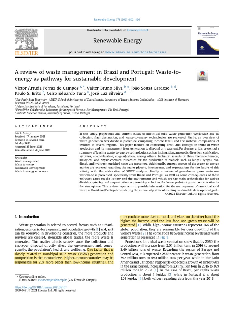 A Review of Waste Management in Brazil and Portugal Waste-To-Energy As ...