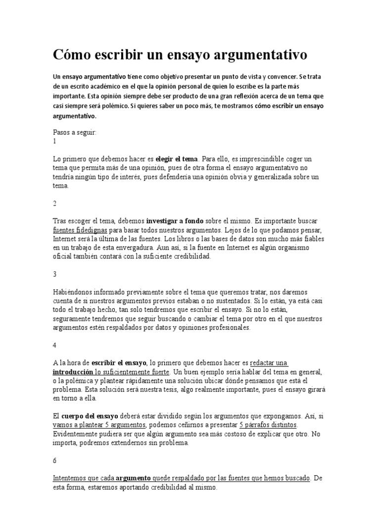Cómo Escribir Un Ensayo Argumentativo | PDF | Ensayos | Internet