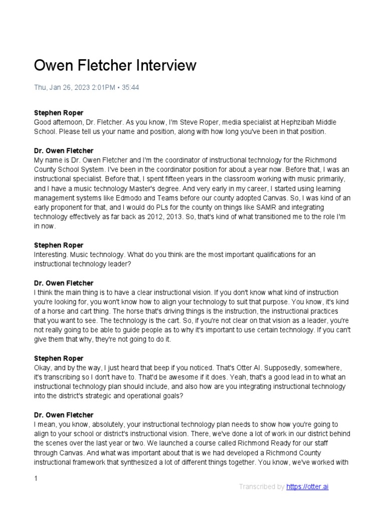 Owen Fletcher Interview | PDF | Teachers | Educational Technology