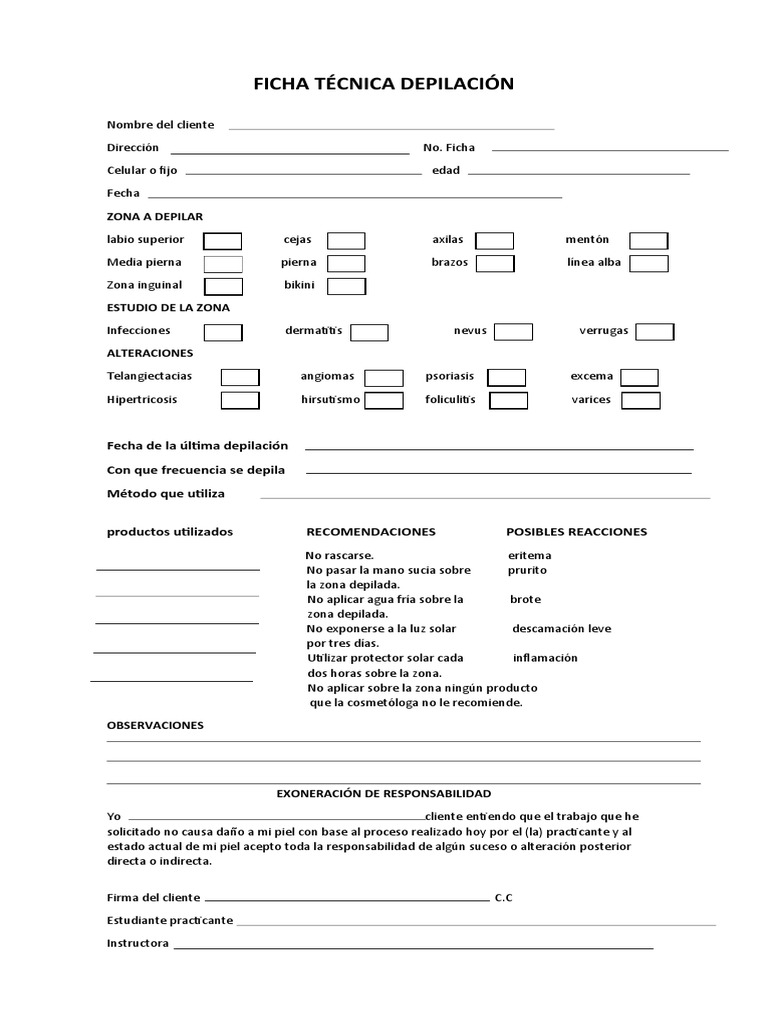 Ficha Técnica Depilación | PDF