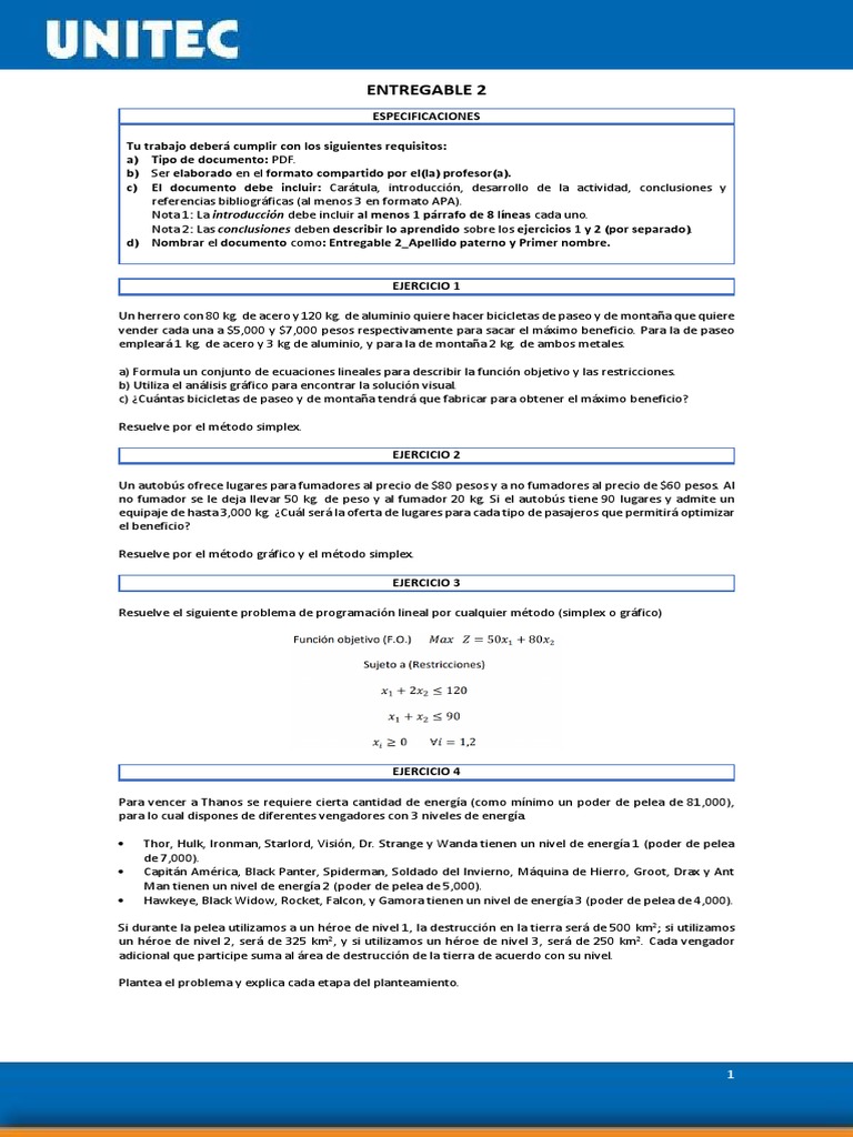 Instrucciones - Entregable 2 | PDF | Programación lineal