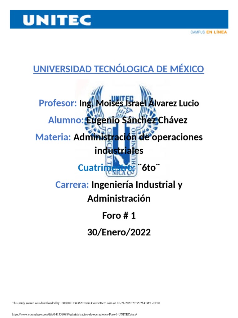 Administracion de Operaciones Foro 1 UNITEC | PDF | Planificación ...