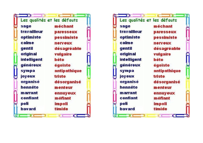 Qualités Et Défauts | PDF
