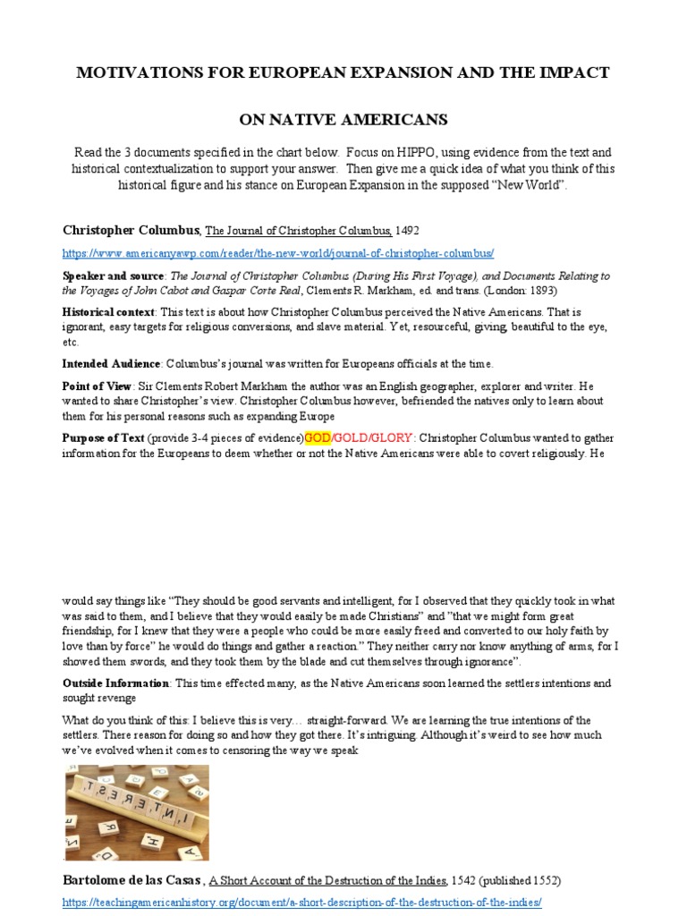 Motivations For European Expansion and The Impact On Native Americans ...