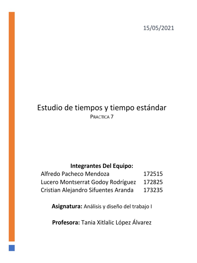 Práctica 7 Toma De Tiempos Pdf Medición Diseño