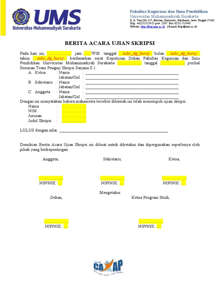 Berita Acara Ujian Skripsi UMS | PDF