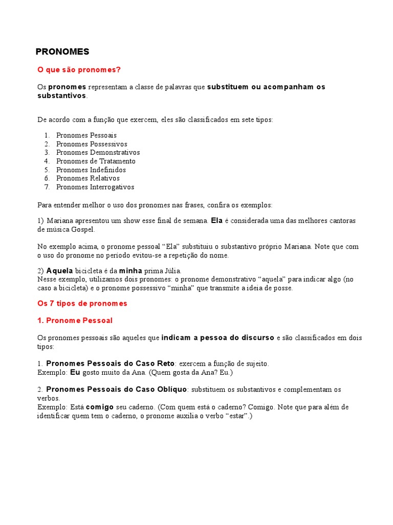 Gramática Pronomes Pdf Pronome Linguística
