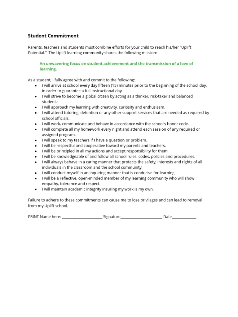 Student Commitment Pledge | PDF