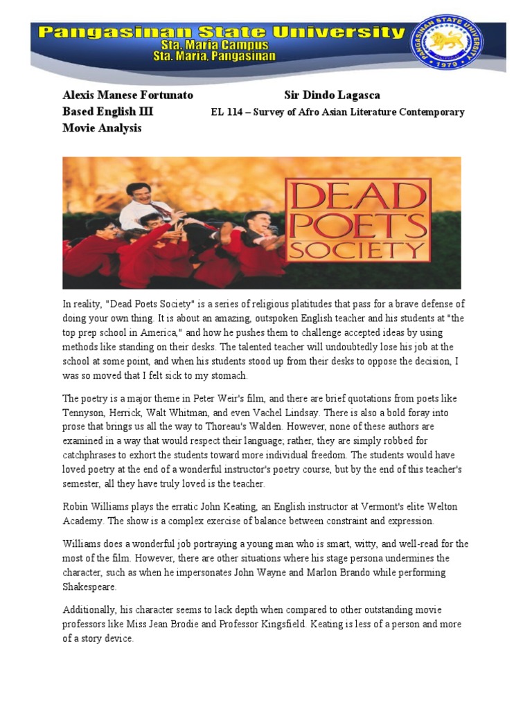 Dead Poets Society" Movie Analysis | PDF