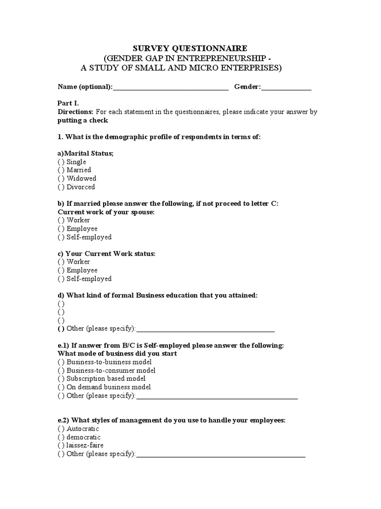 Survey Questionnaire | PDF
